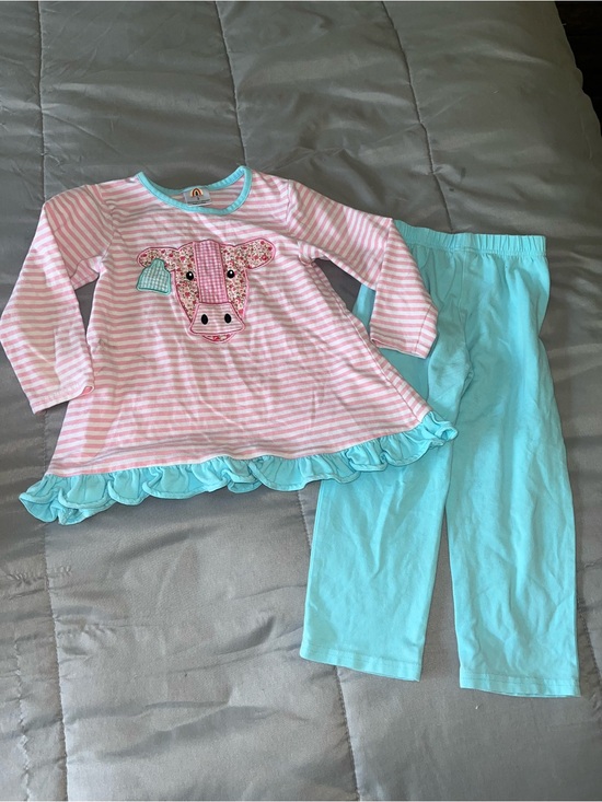 Matching Sets | Abbie And Evie Girls Boutique Cow Applique Ruffled ...
